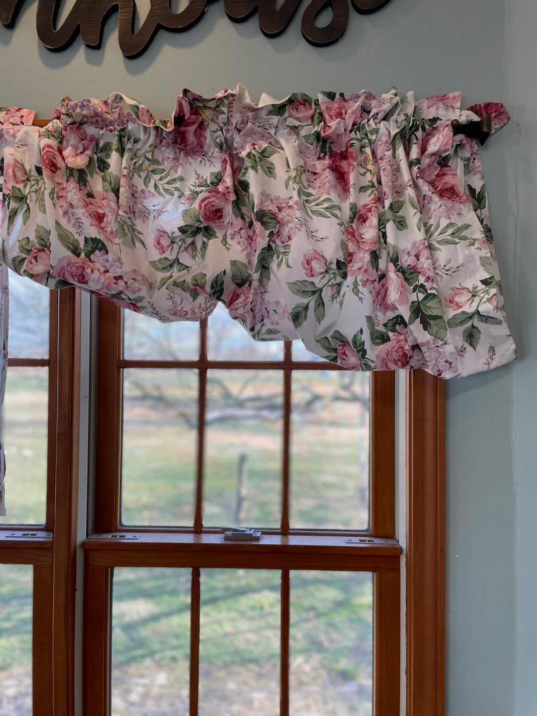 Choice of Shabby Chic Roses Balloon Valance Pair or Reversible Stripe ...
