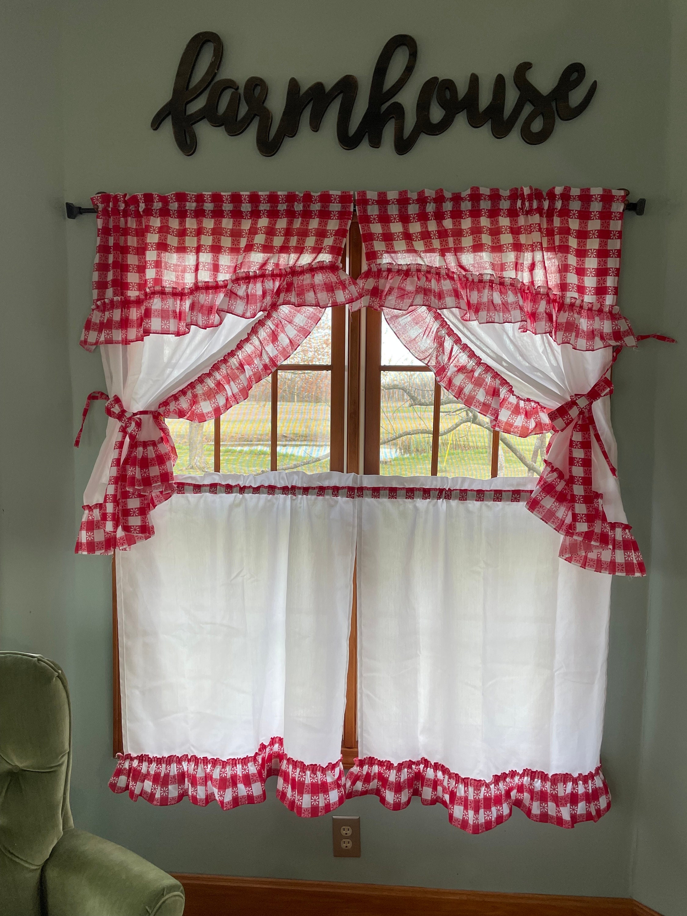 Red kitchen curtains store