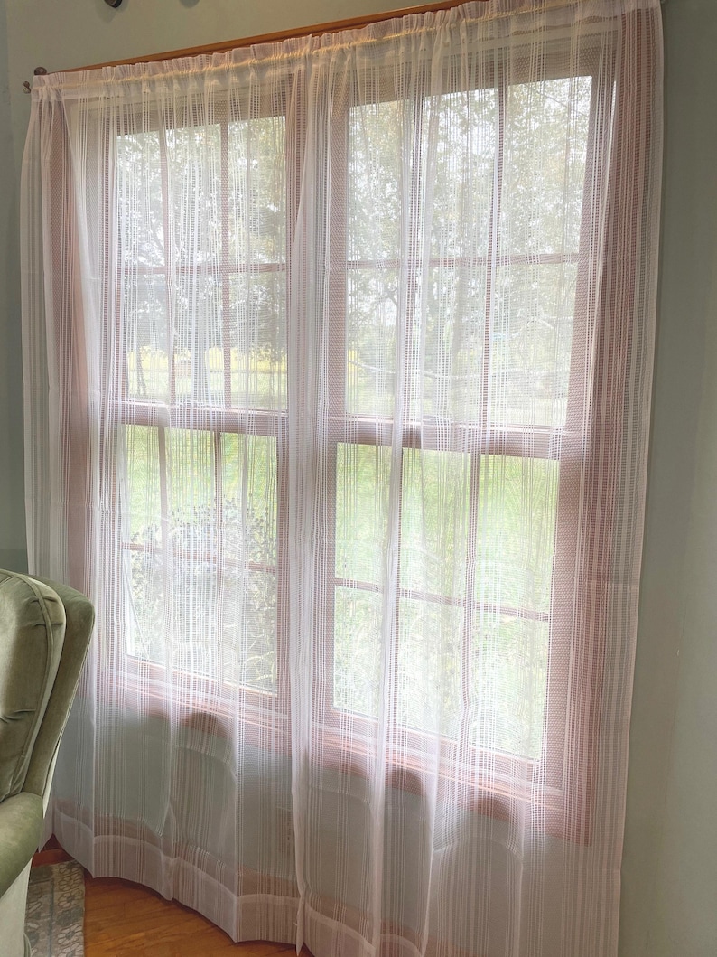 Vintage 1980’s Open Weave Netted Sheer White Curtain Panel(s) Knitted ...