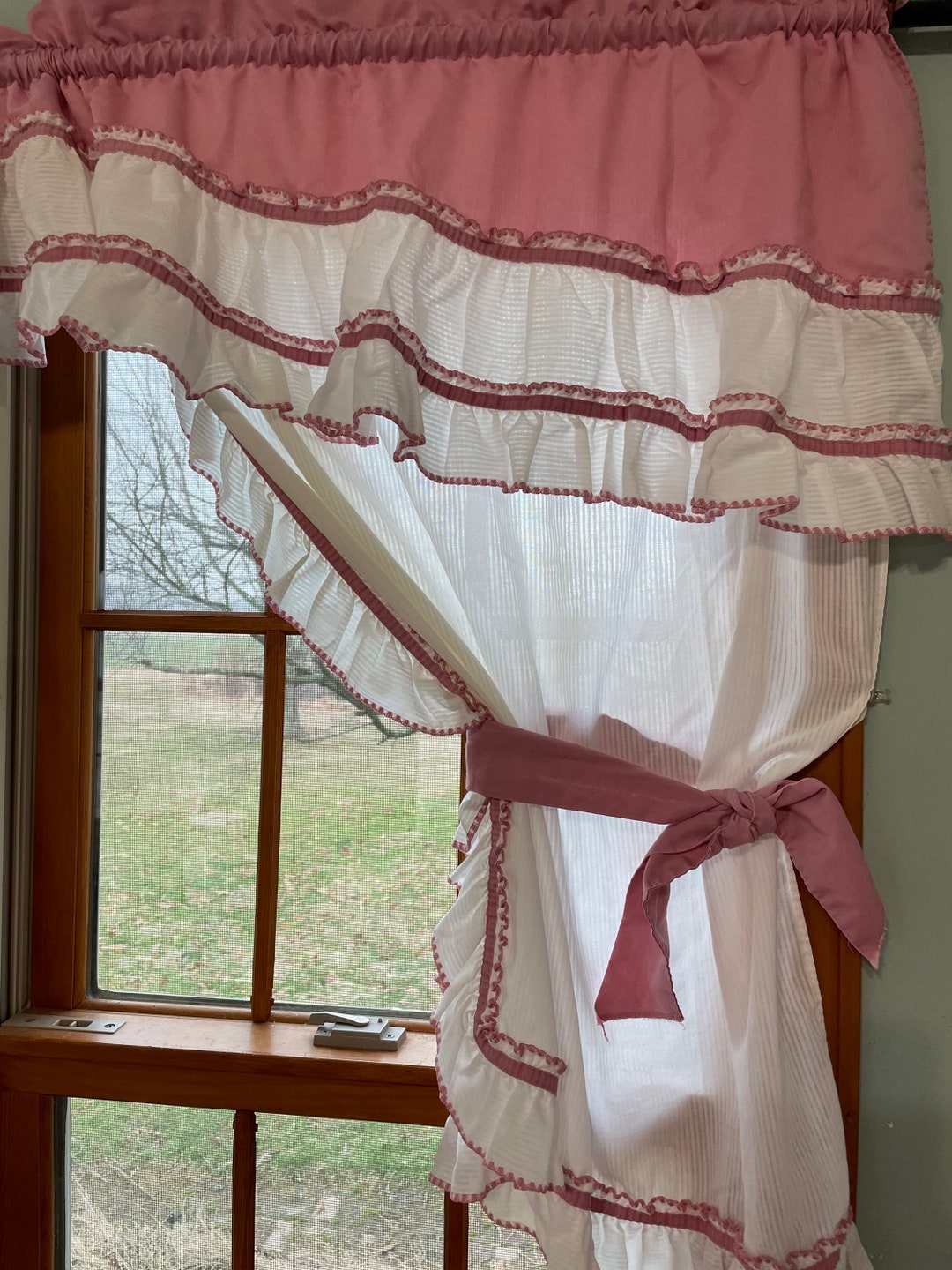 Vintage 90s Kitchen or Bath Cafe Curtains Dusty Rose and - Etsy