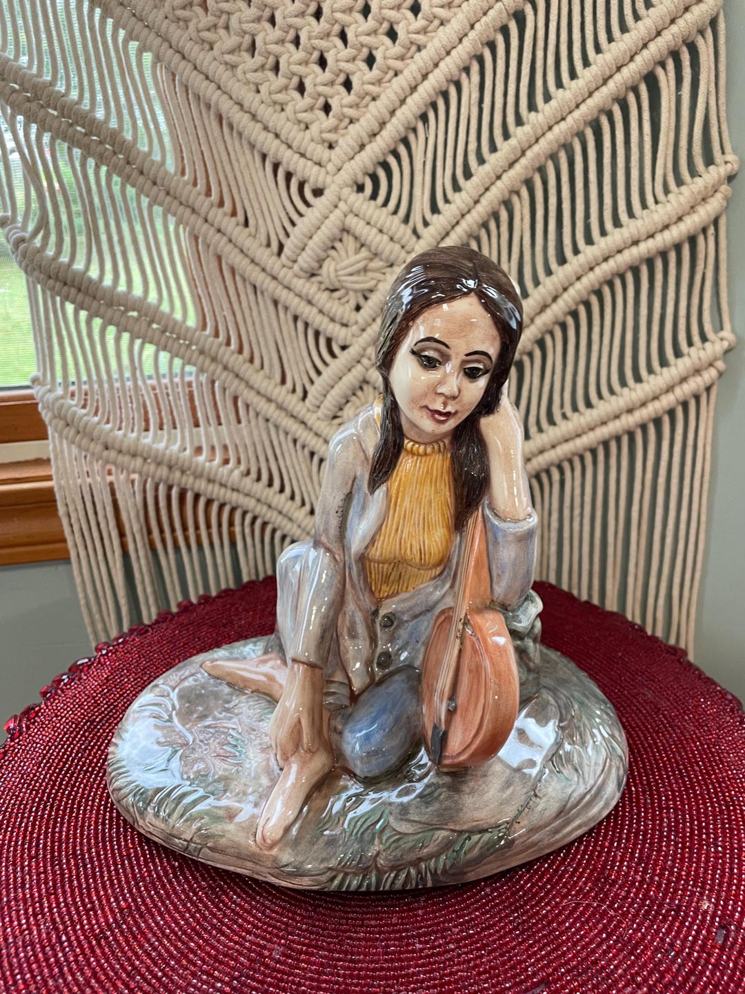 Vintage 70’s Ceramic Barefoot Hippie Girl Songwriter With Banjo Wearing ...