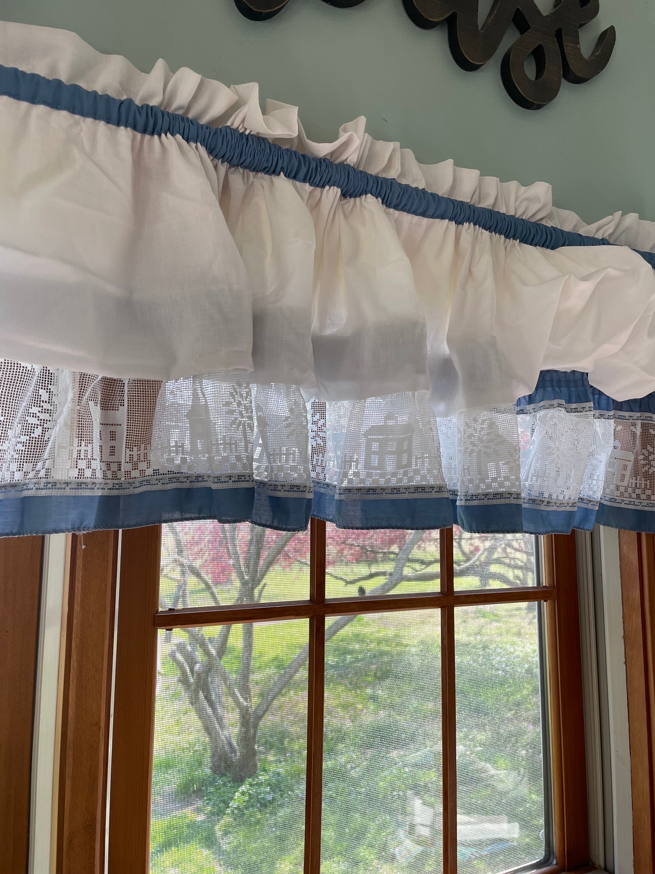 Vintage 90’s Kitchen Curtains With Houses Ruffled Balloon Valance(s) in ...