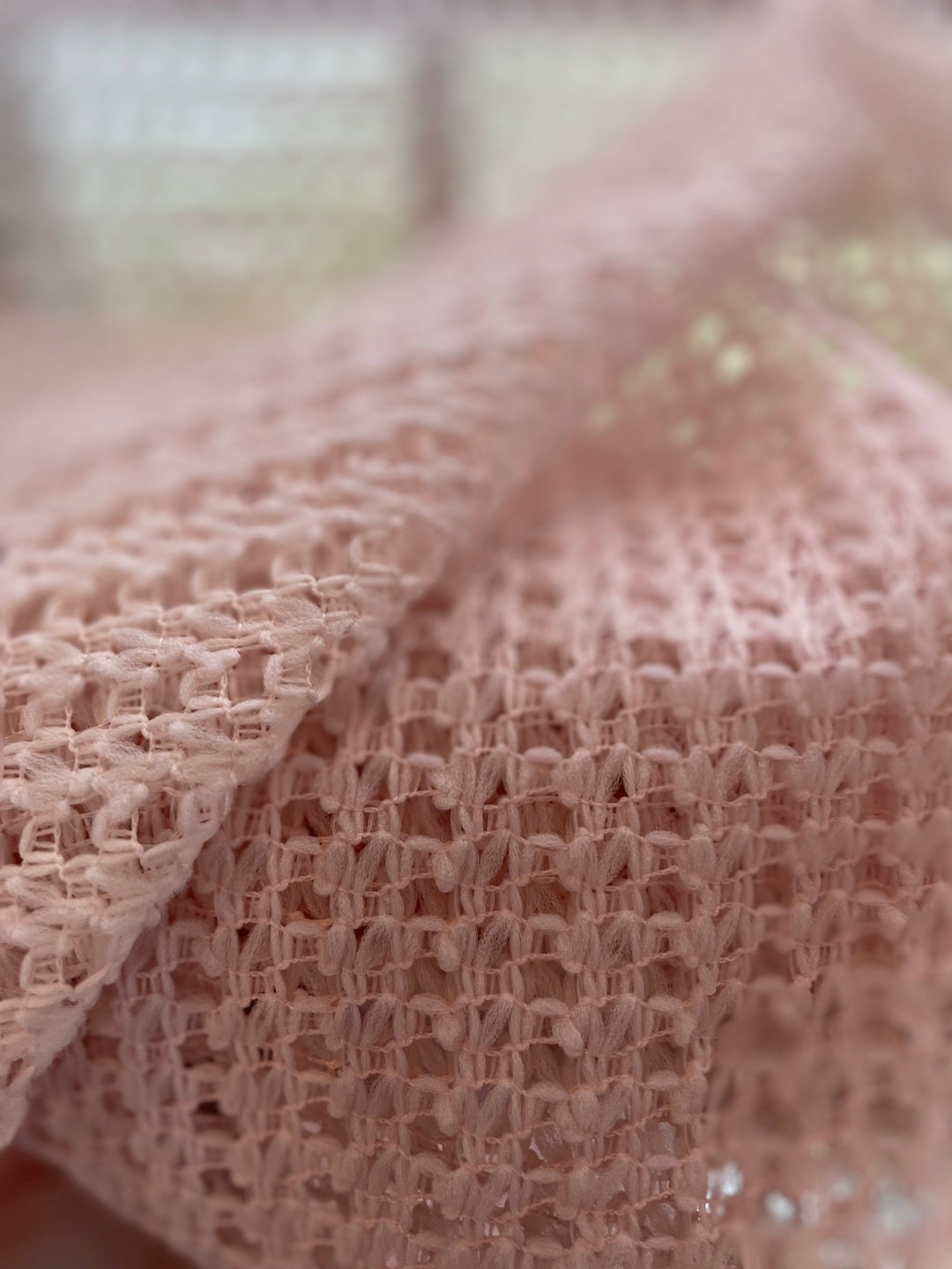 1970’s Open Weave Curtain Panels W/ Velvety Poofs Choice of 3 Different ...