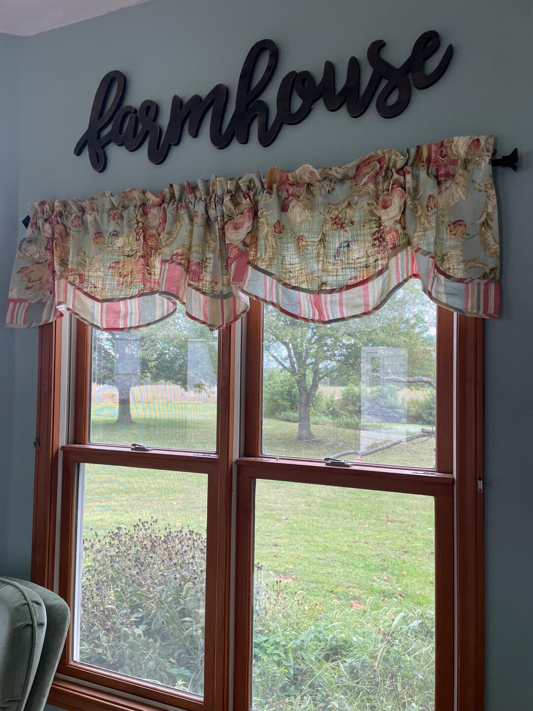 Waverly Window Valance Curtain in Misty Teal Floral in Beige ...