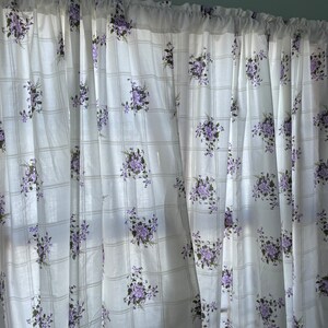 Pair Vintage 1980’s Floral Curtain Panels W/ Violet Bouquets & White ...