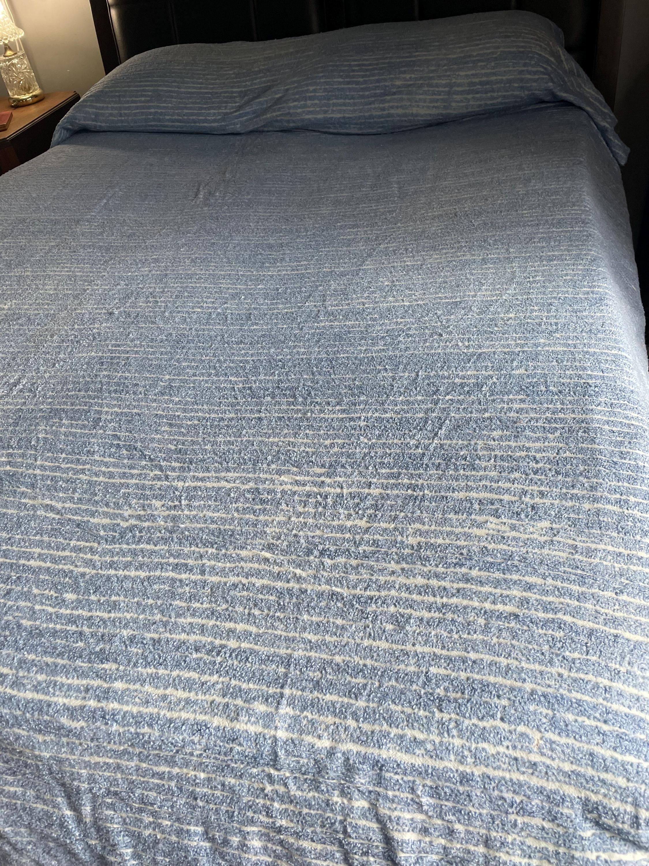 Vintage Chenille Bedspread in Blue Cotton. the Chenille is a Short ...