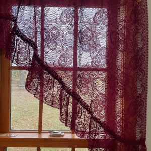 Vintage Netted Lace Priscilla Swags Curtains in Dark Burgundy Wine ...
