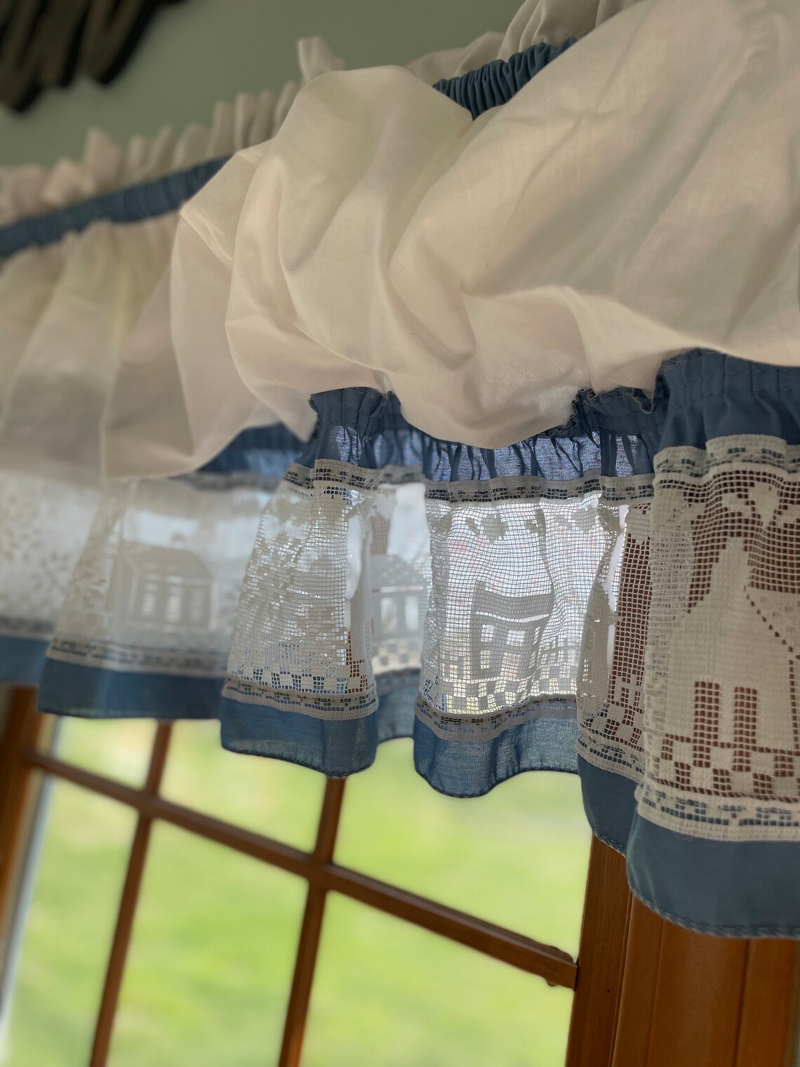 Vintage 90’s Kitchen Curtains With Houses Ruffled Balloon Valance(s) in ...