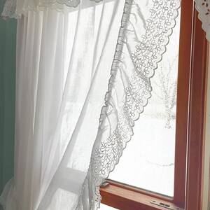 Beautiful White Priscilla Curtains With Wide Eyelet Lace Ruffle French ...