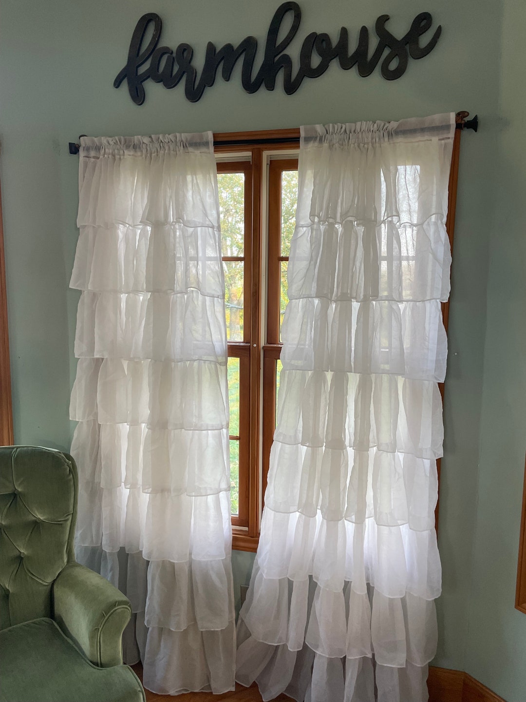Beautiful Ruffled Tiers White Crinkly Sheer PAIR OF Curtain Panels 60 ...