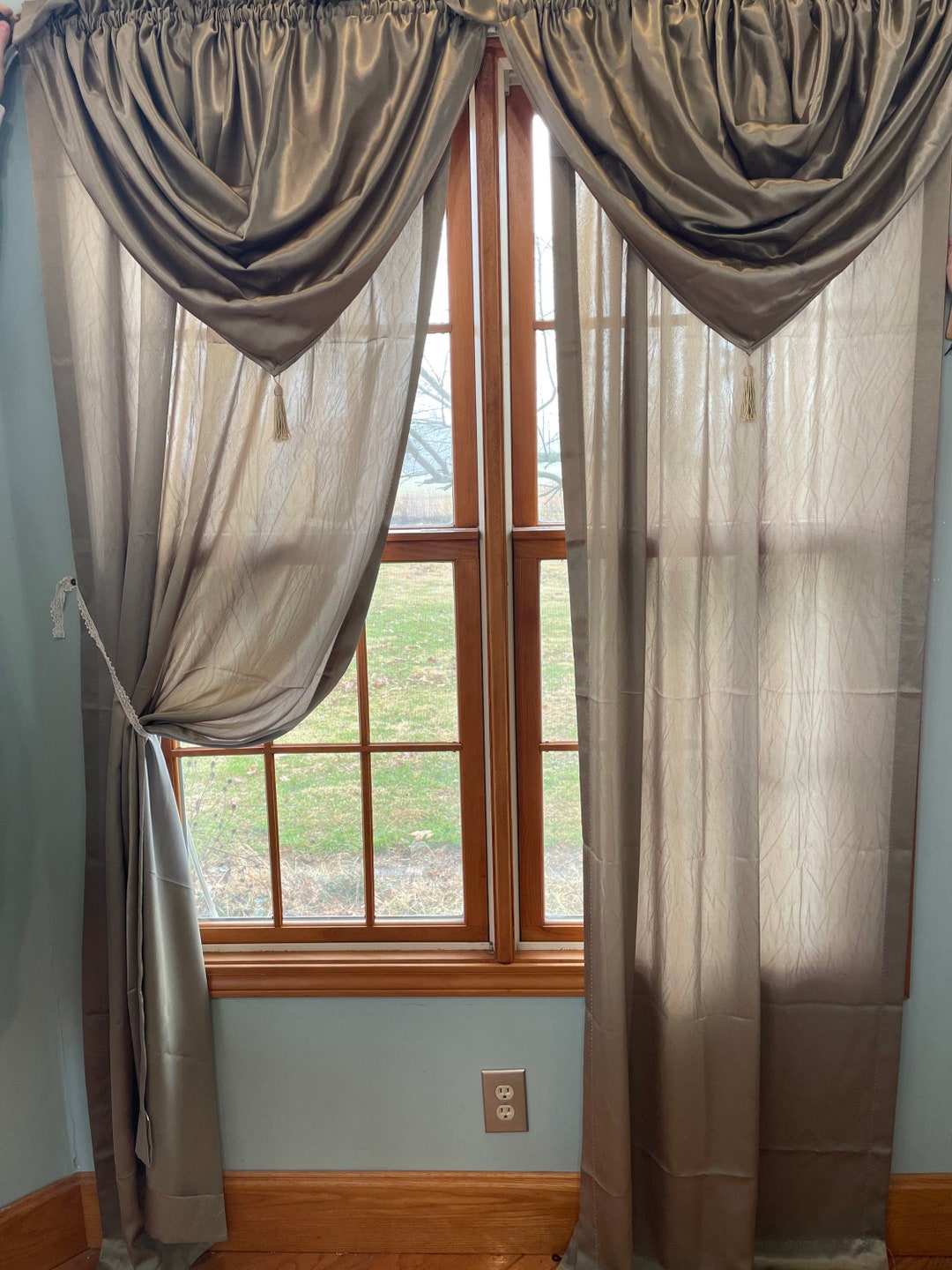Hollywood Regency Taupe Satin Drapes 38”x84”scalloped Draping Swag ...