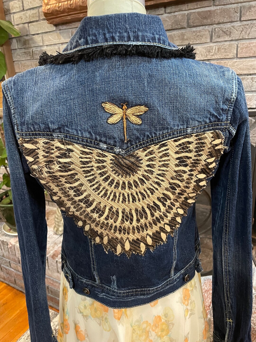 Striking Upcycled Denim Jean Jacket Size Small With Mandala and ...