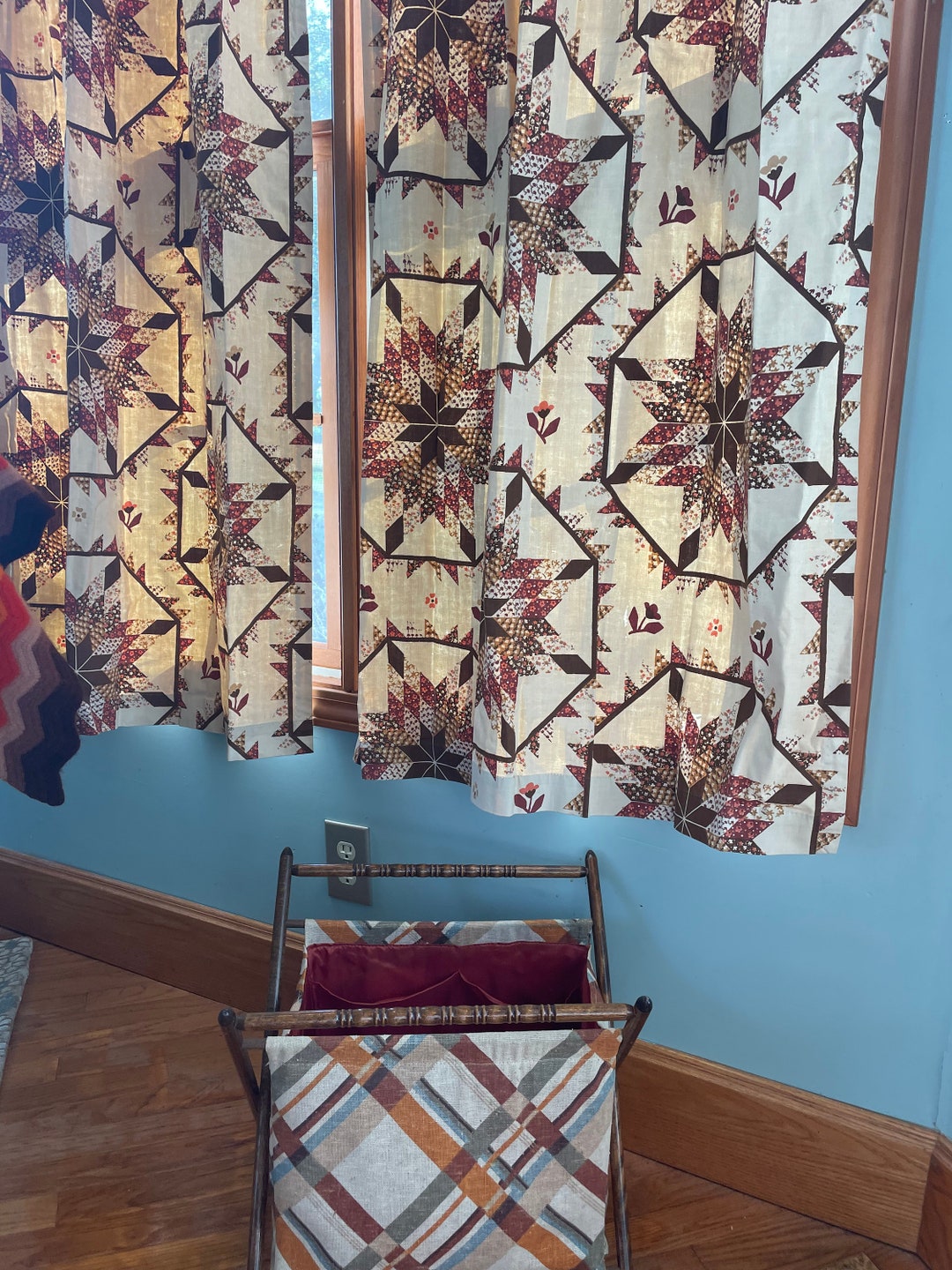 Vintage 1970s Pinch Pleat Curtains With Lonestar Quilt Pattern in ...