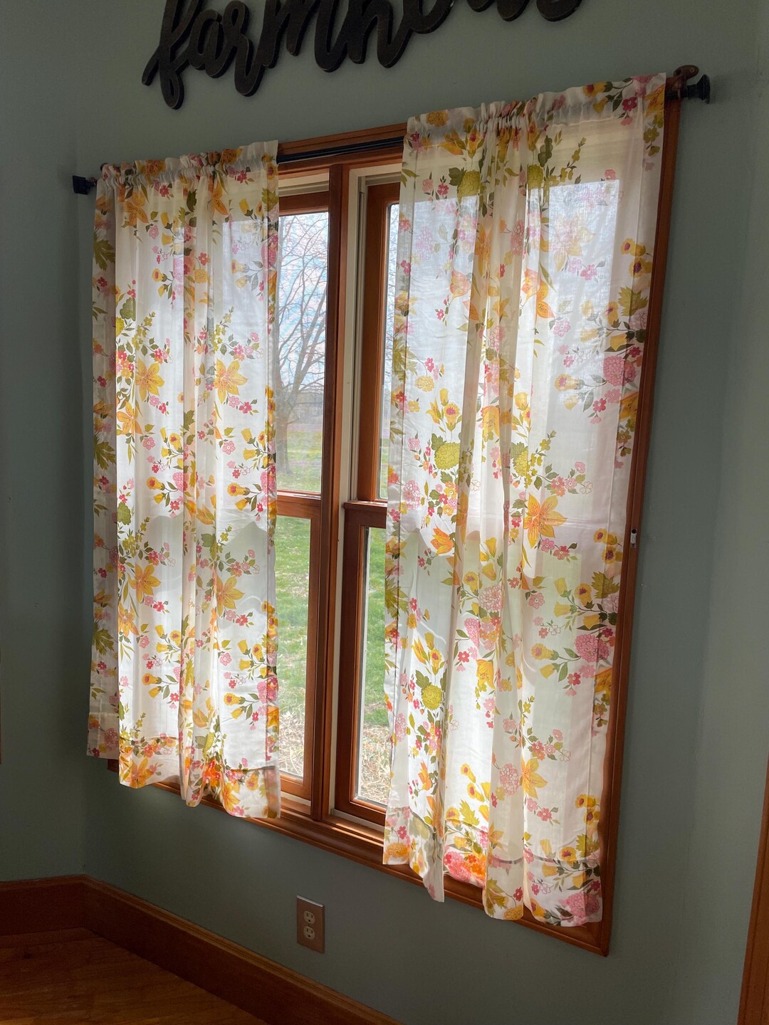 Par de cortinas vintage de los años 70, de organza algodonosa que ...