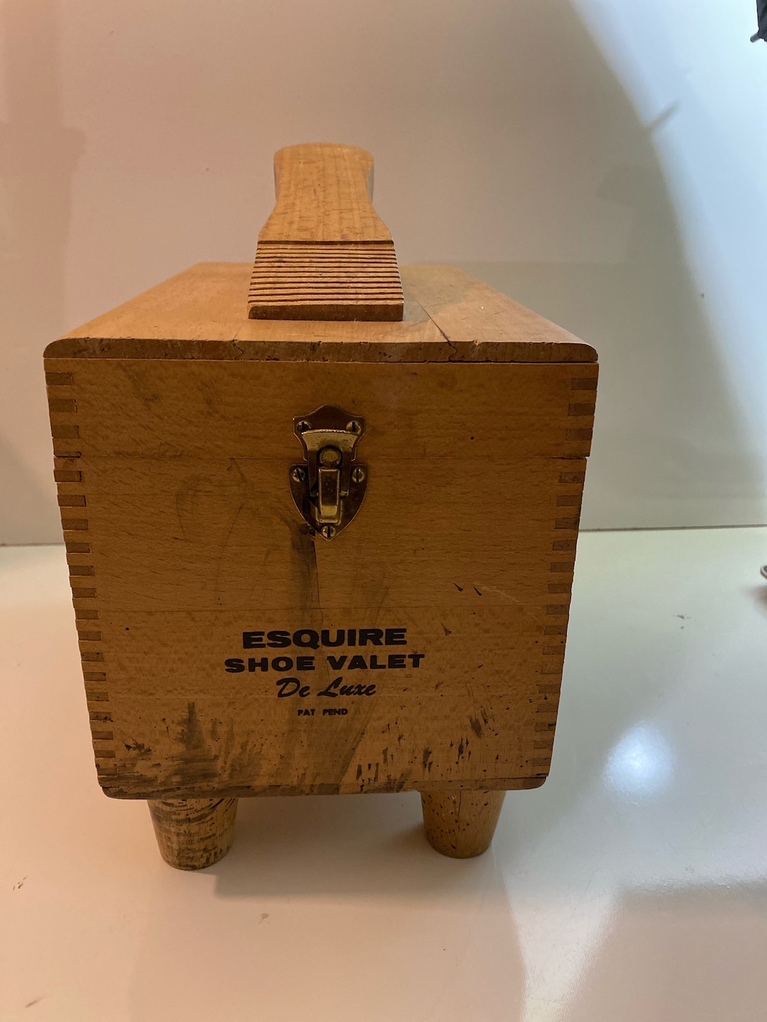 Mid Century Wood Box Joint Esquire Care Chest Shoe Shine Box With Shoe ...