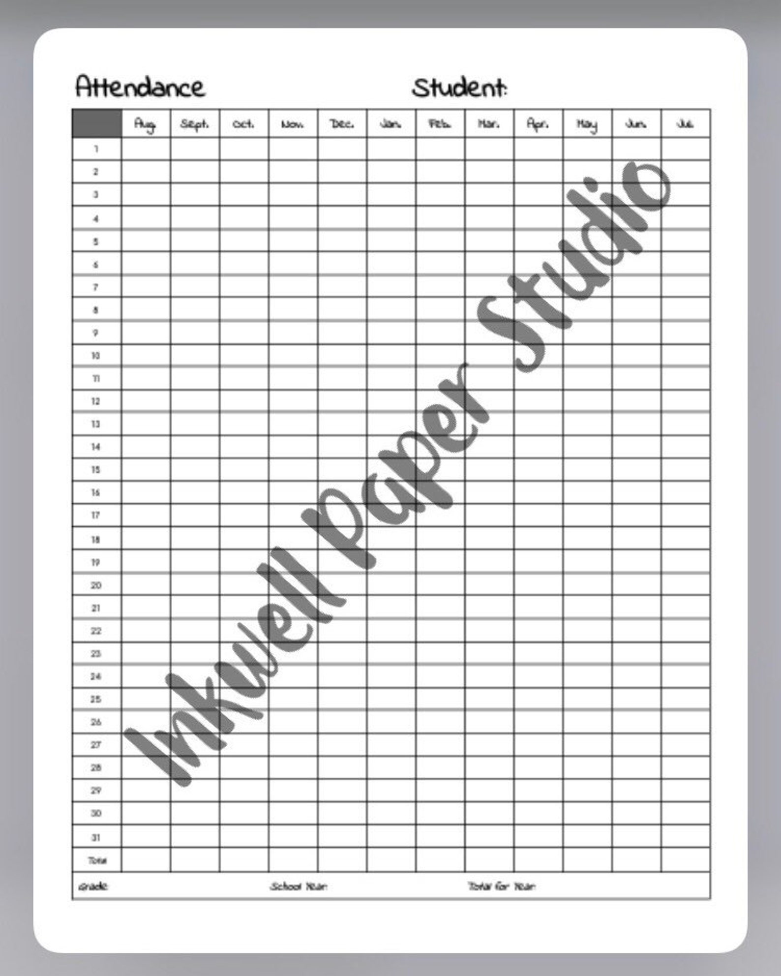 Homeschool Attendance Records 2 Versions: 180 Days Chart / Blank ...