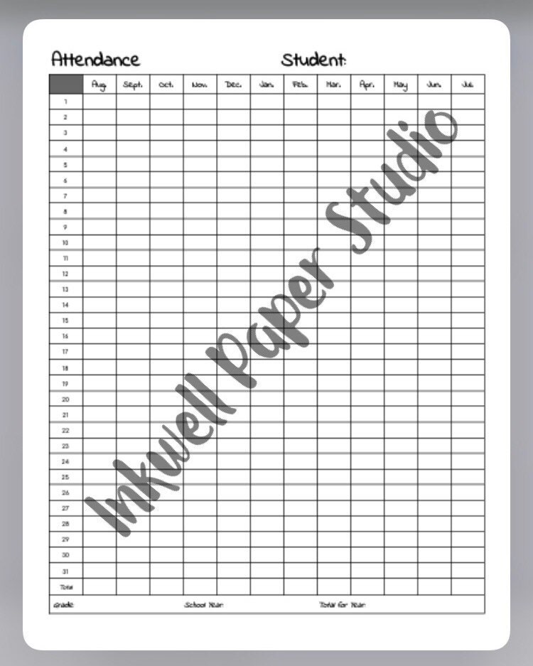 Homeschool Attendance Records 2 Versions: 180 Days Chart / Blank ...