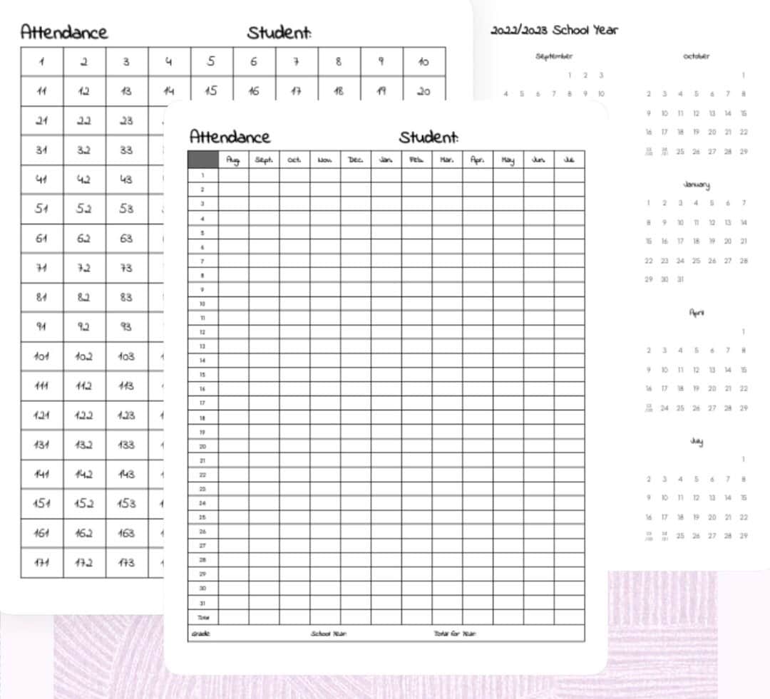 Homeschool Attendance Records 2 Versions: 180 Days Chart / Blank ...
