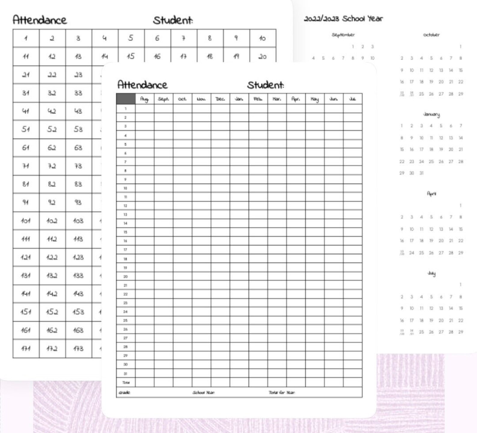 Homeschool Attendance Records 2 Versions: 180 Days Chart / Blank ...