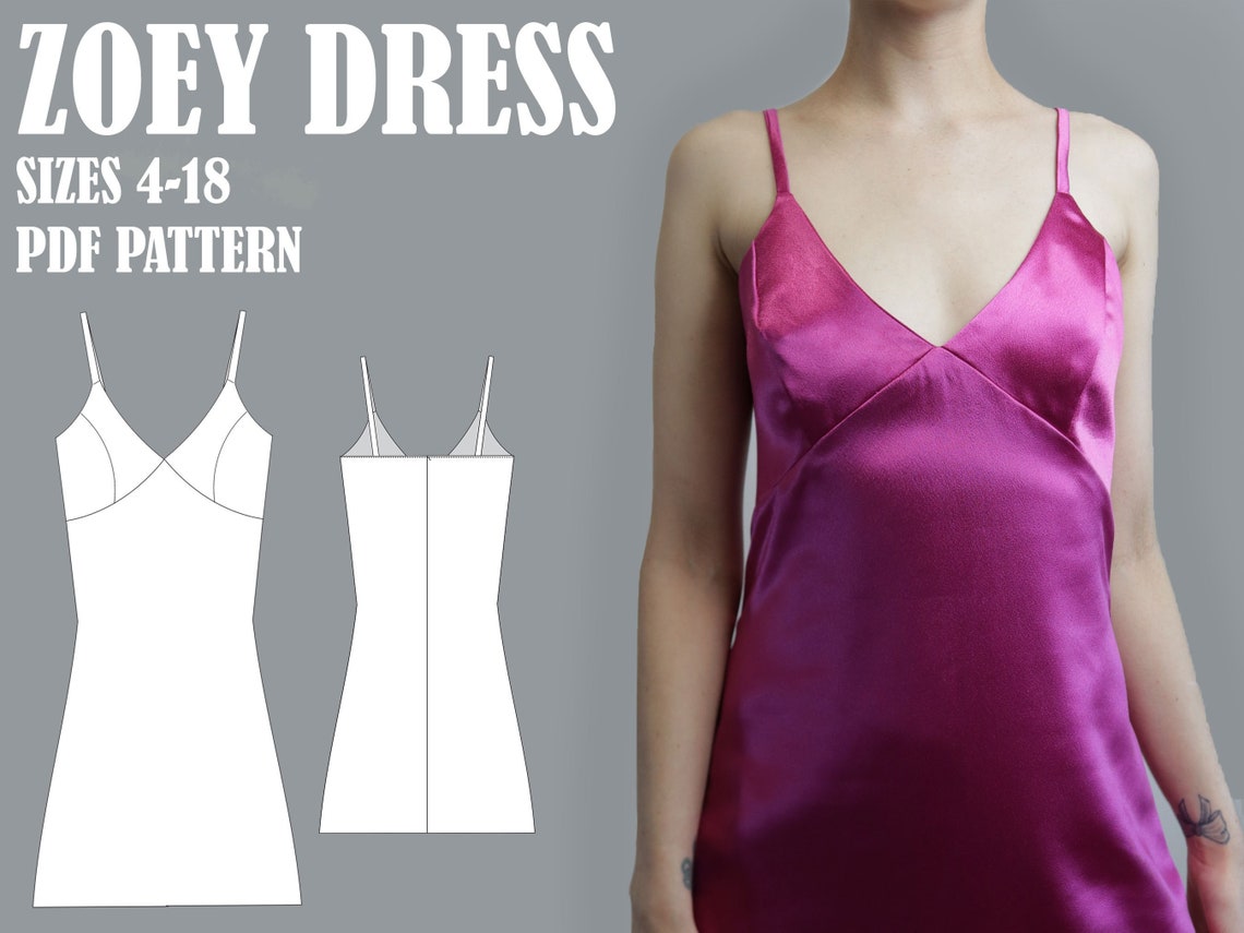 Slip Dress PDF SEWING PATTERN Easy zoey Mini Dress Sizes - Etsy