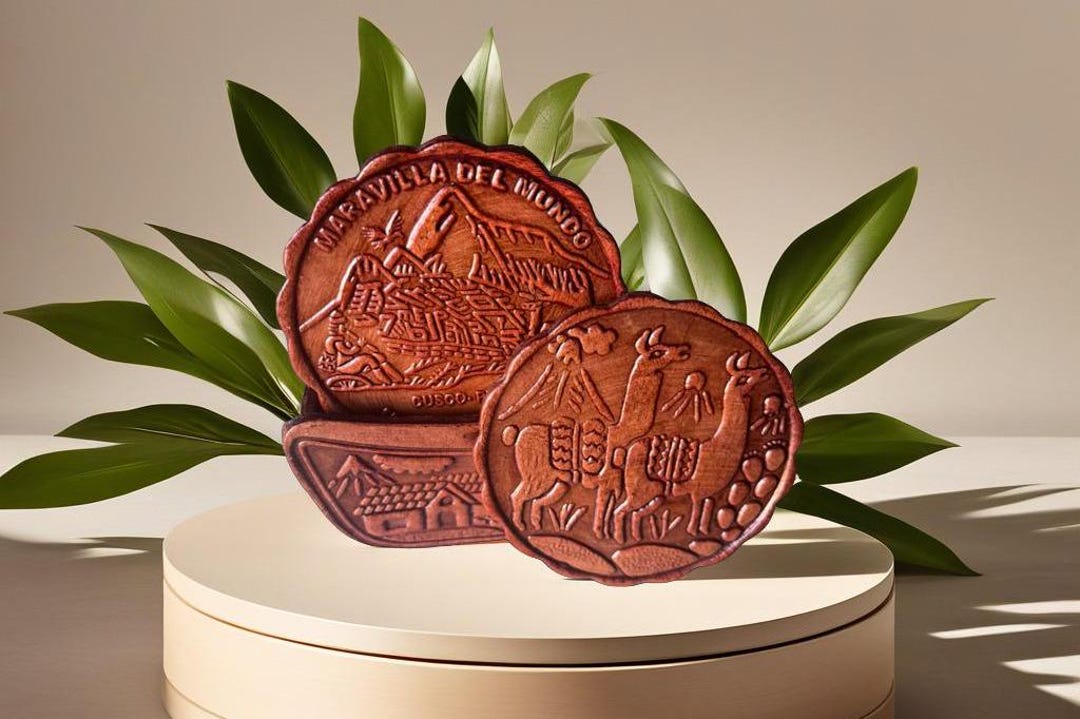 Peruvian Leather Coasters X 6 Hand-carved. Handmade Inca Design.perfect ...