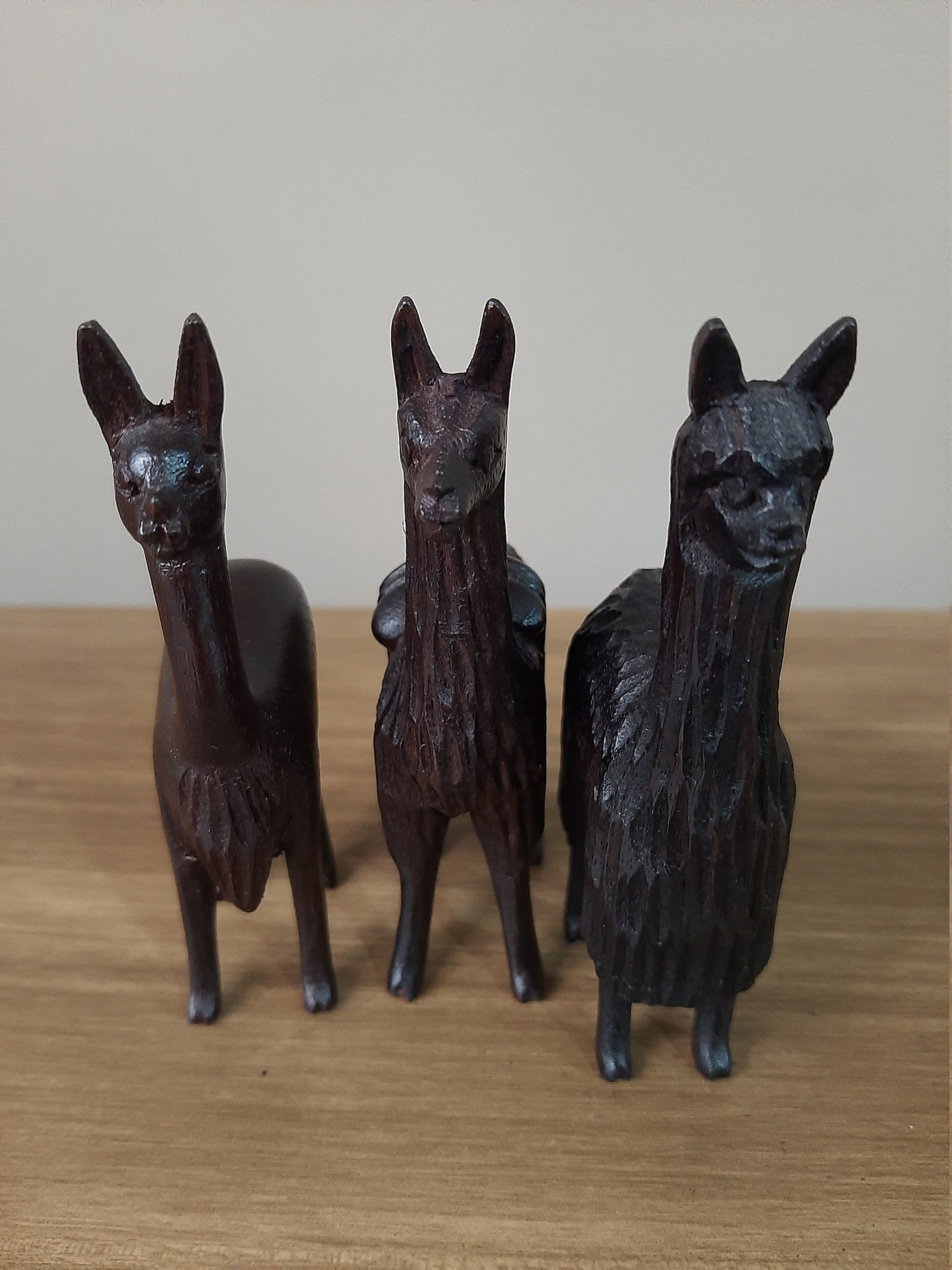 Peruvian Llama, Alpaca, Vicuna Wooden Figurinex3. Carved in Wood ...