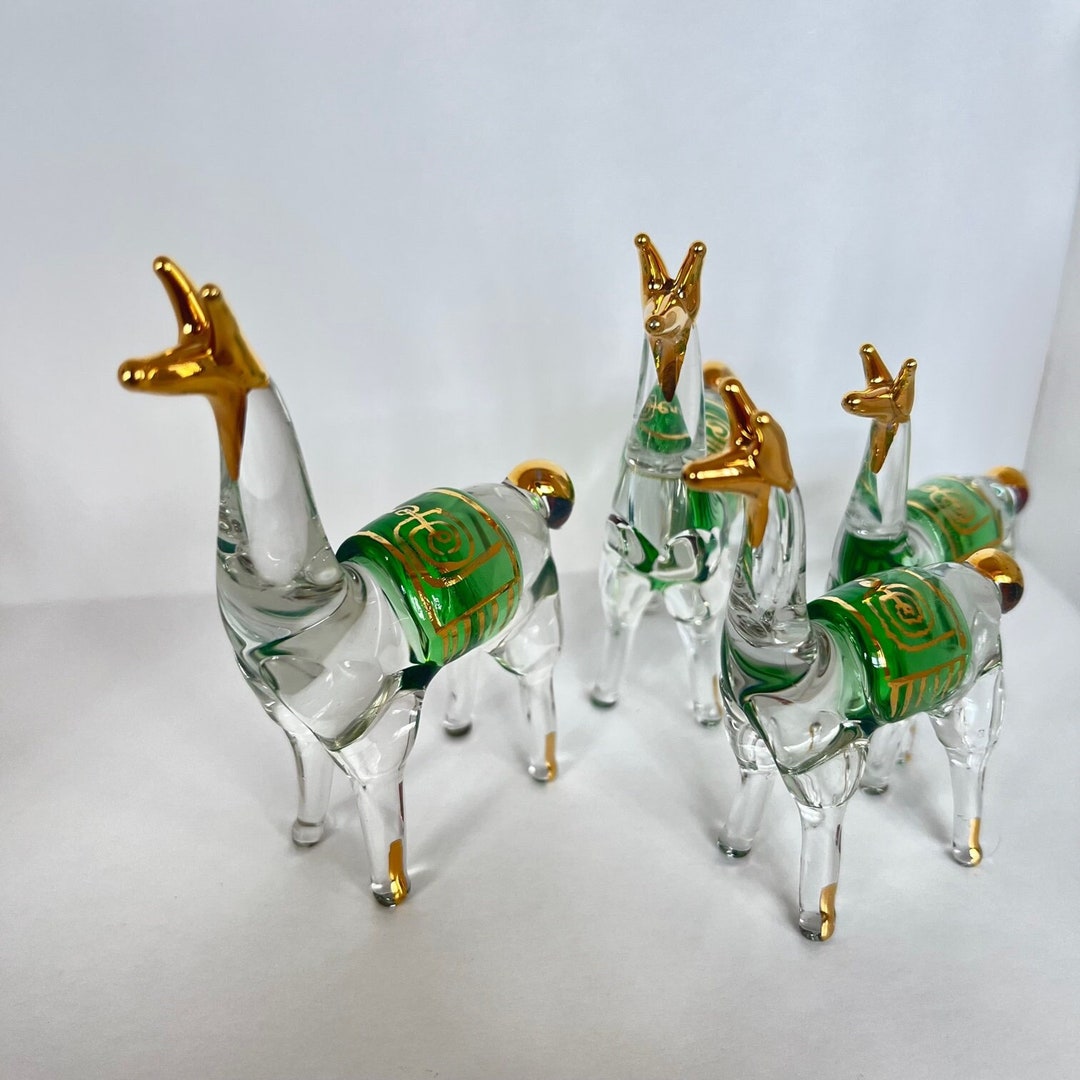 Peruvian Llama Glass Figurine X4. Handmade With Gold. Perfect Gift ...