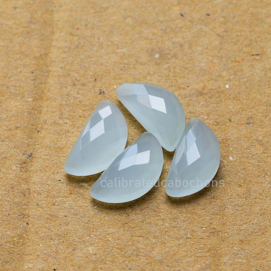 Aqua Chalcedony Half Moon Gemstone: Checker Cut Bezel Setting (8x16mm ...