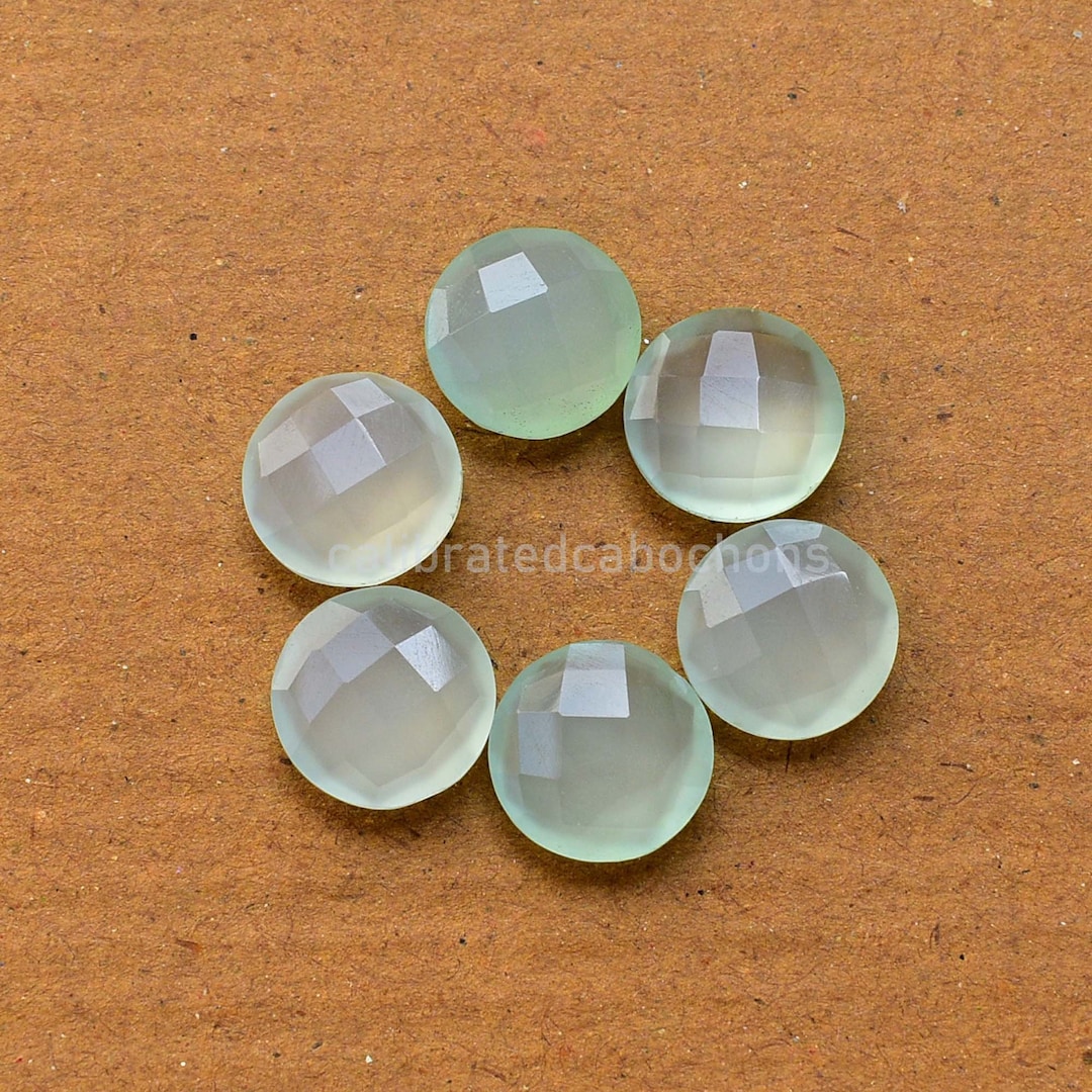 Aqua Chalcedony Both Sides Checker Cut Round Gemstone, Loose Gemstone ...