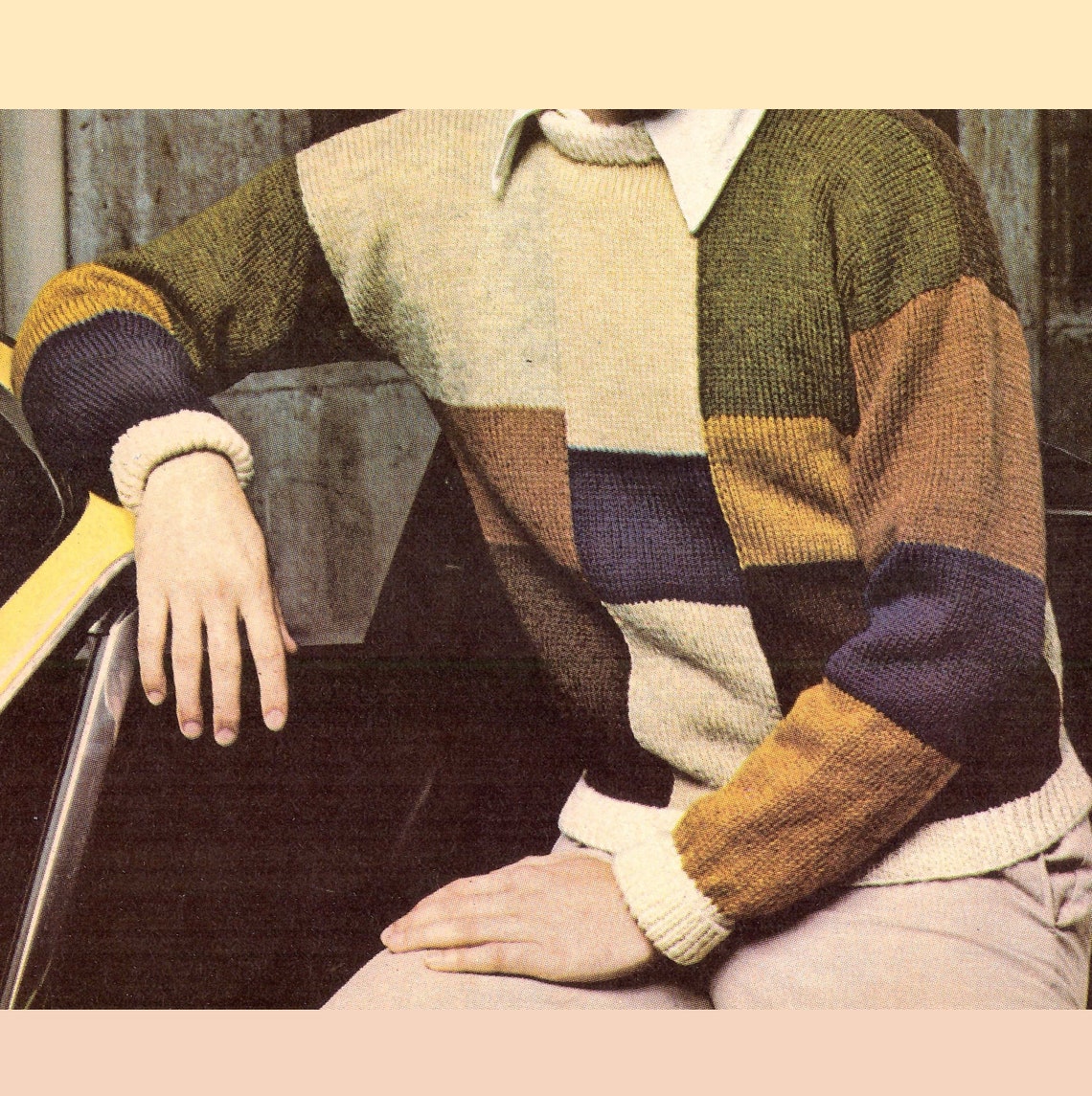 ONLY ONE DOLLAR Vintage Men's Patchwork Pullover Sweater Knitting ...