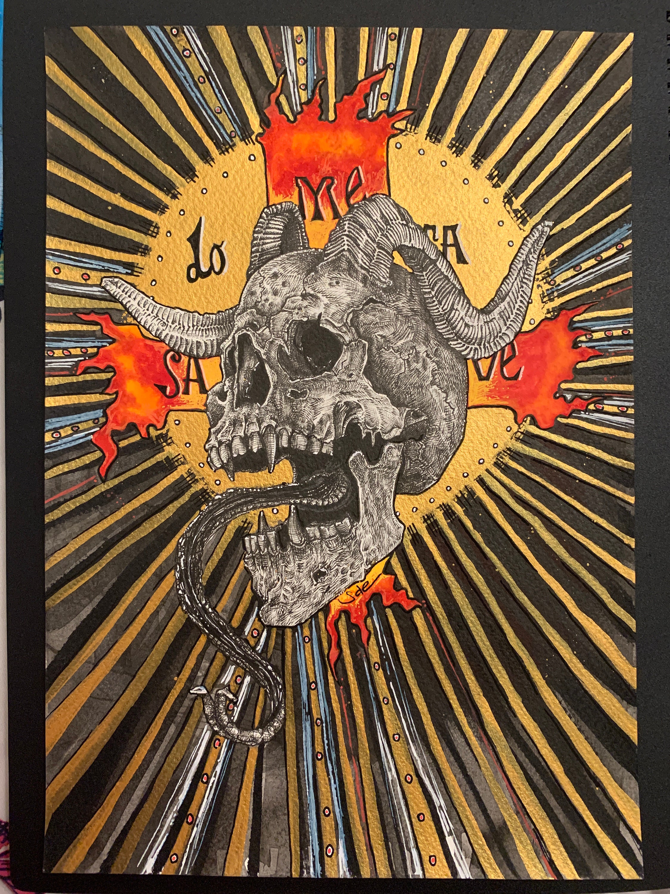 Original Skull Dark Art 'Blazing Skull' Surrealism | Etsy