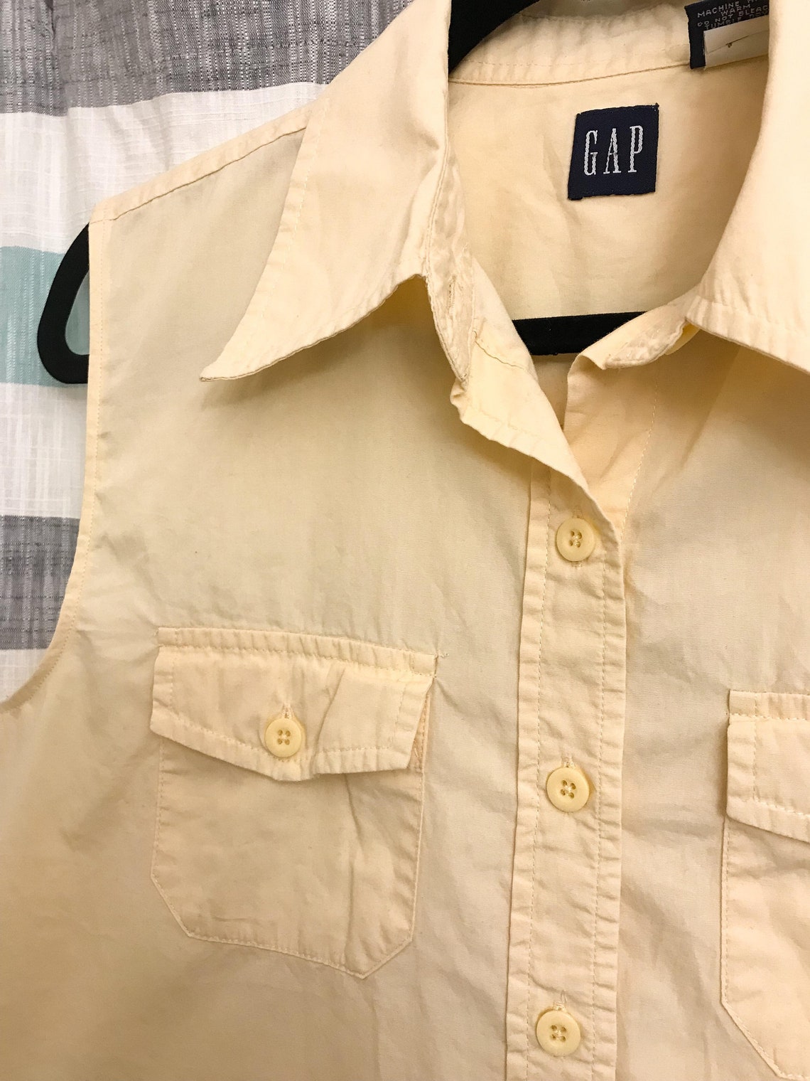 Yellow Button up Cropped Sleeveless - Size M (4-6) Refashioned Women's ...