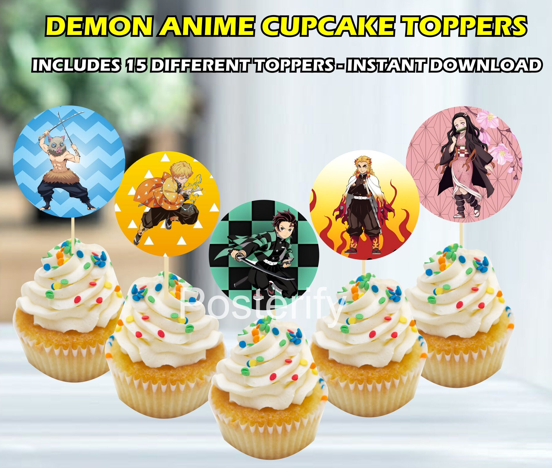 Demon Anime Cake Topper, Anime Slayer Cupcake Topper, PDF Download ...
