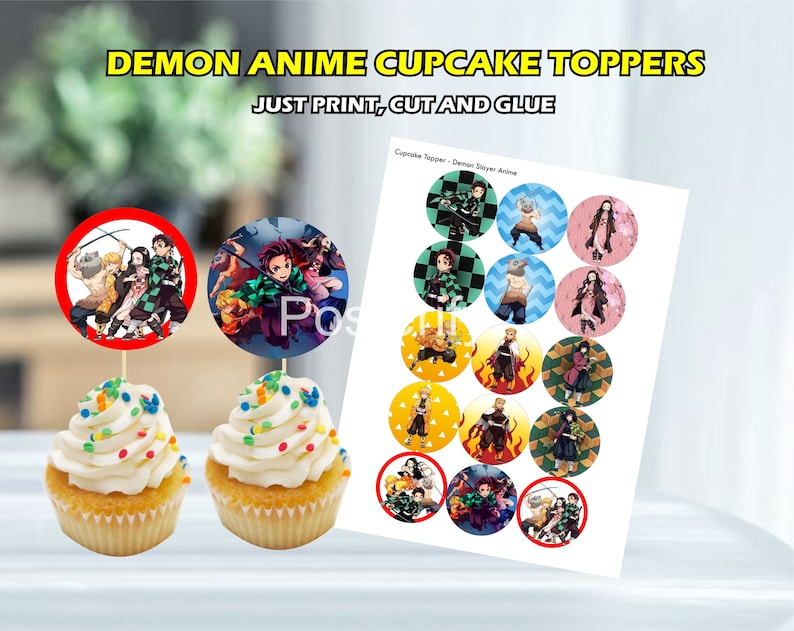 Demon Anime Cake Topper, Anime Slayer Cupcake Topper, PDF Download ...