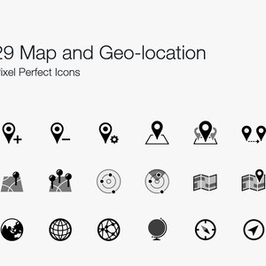 Karte und Geo-Location Icons Piktogramm Zeichen Symbol Set Bundle in ...