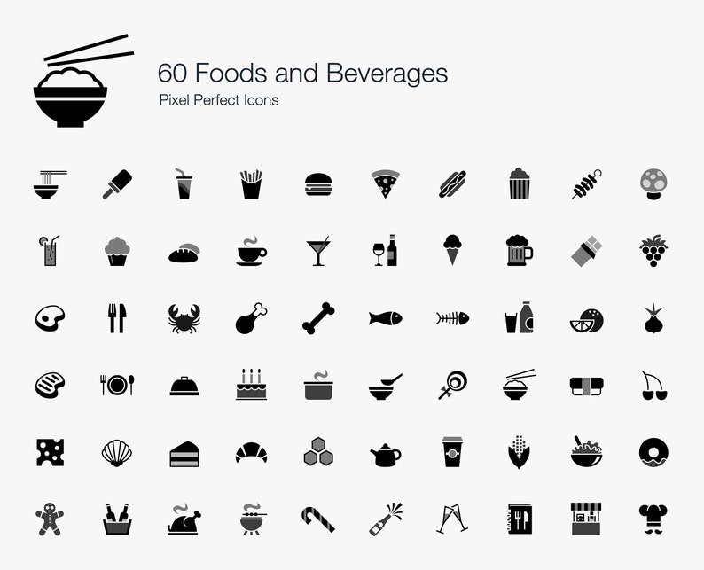 Foods and Beverages Icon Sign Symbol Pictogram Set Bundle in Vector EPS ...