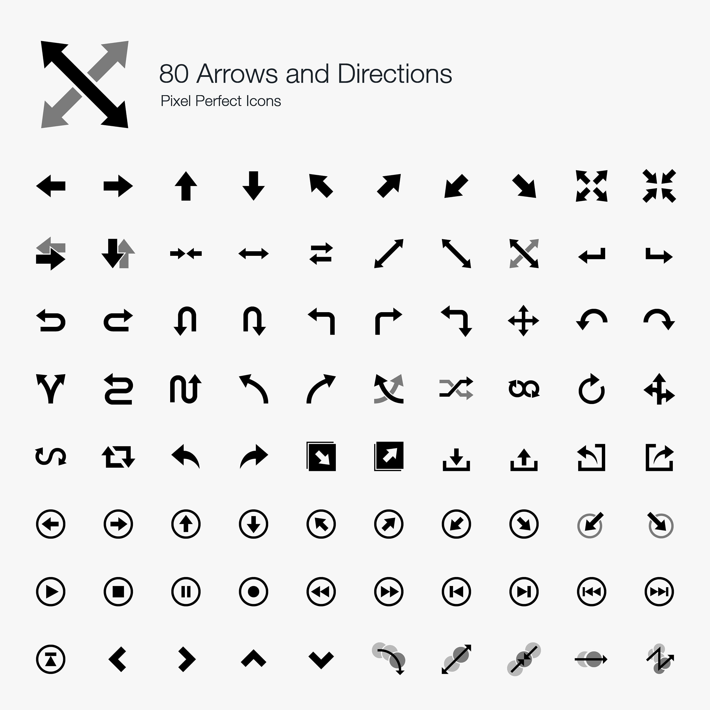 80 Arrows and Directions Set Bundle Icons Signs Symbols Pictogram in ...