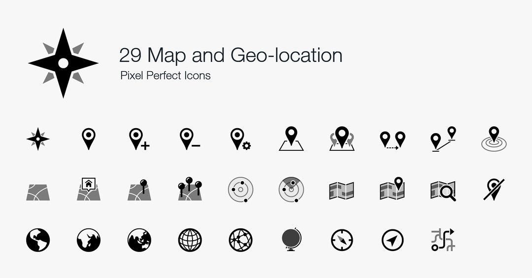 Map and Geo-location Icons Pictogram Sign Symbol Set Bundle in Vector ...