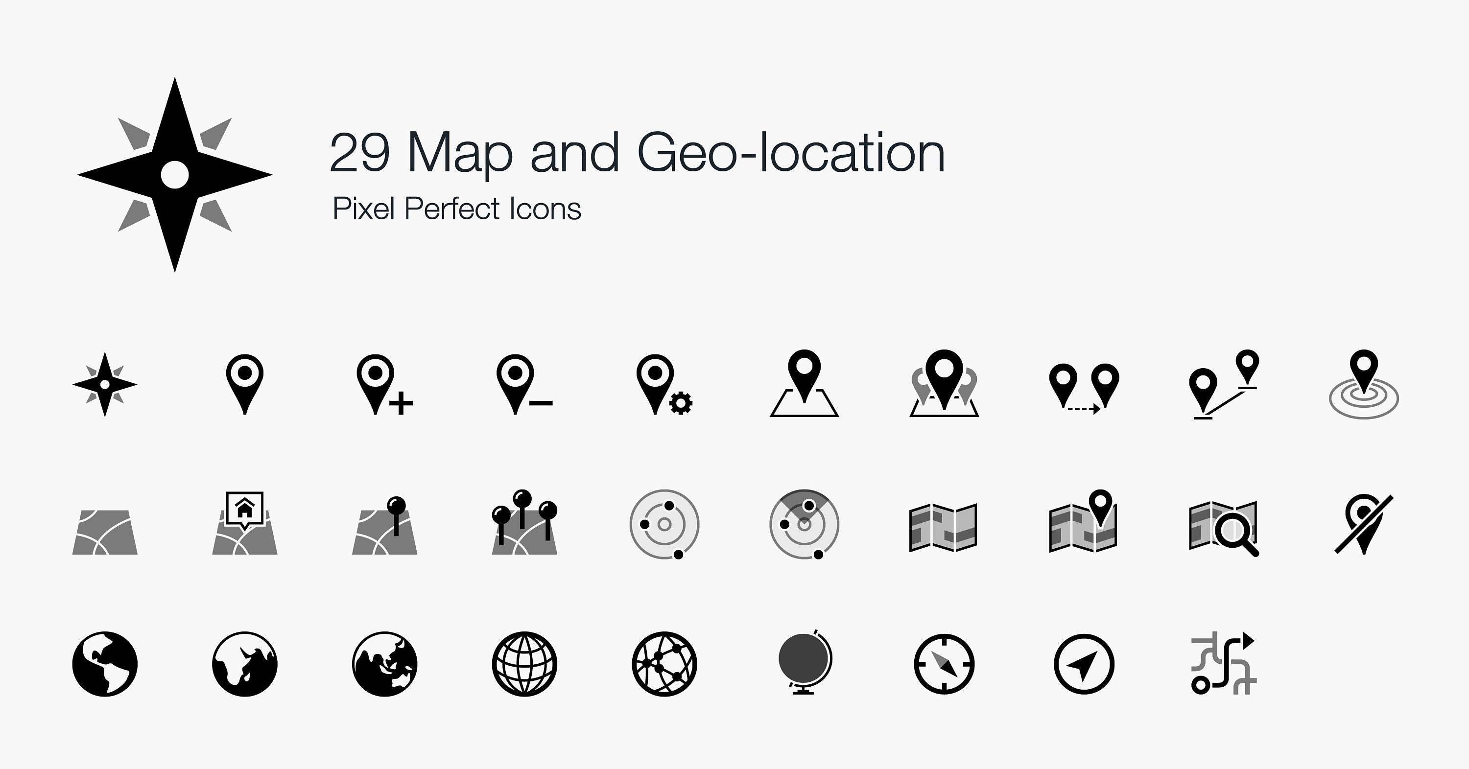 Map and Geo-location Icons Pictogram Sign Symbol Set Bundle in Vector ...