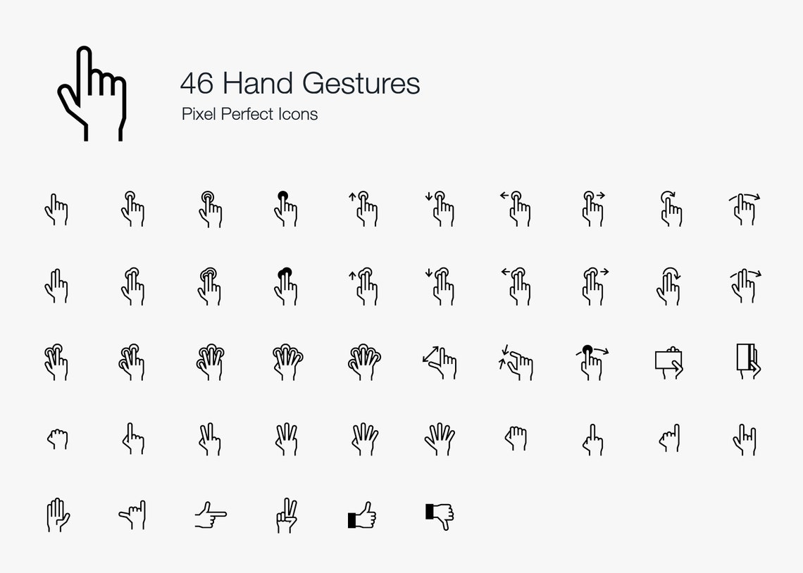Hand Gestures Line Icons Sign Symbol Pictogram Set Bundle Vector EPS ...