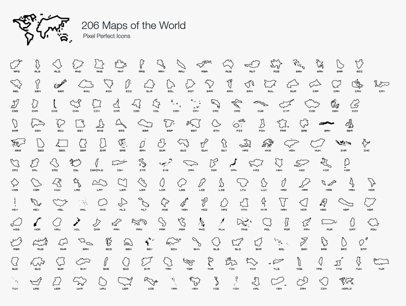 Complete Maps of the World Line Icons Sign Symbol Pictogram Set Bundle ...