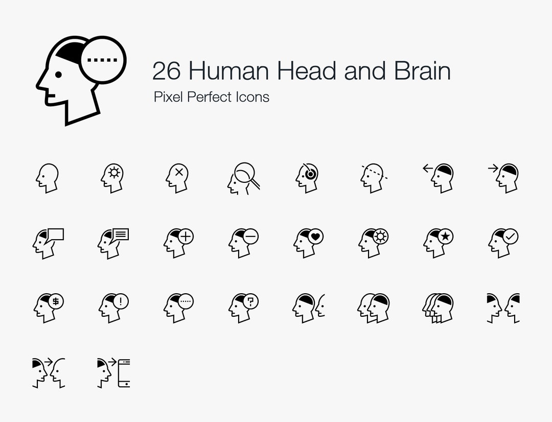 Human Head Brain Mental Face Line Icons Sign Symbol Pictogram Set ...