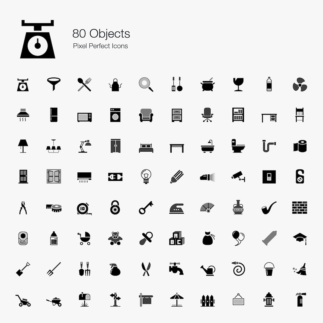 Objects Icons Symbol Sign Pictogram in Set Bundle Vector EPS SVG PNG ...