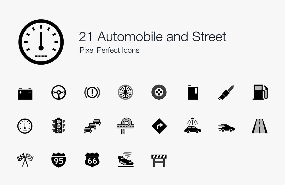 21 Automobile and Street Icons Sign Symbol Pictogram Set Bundle in ...