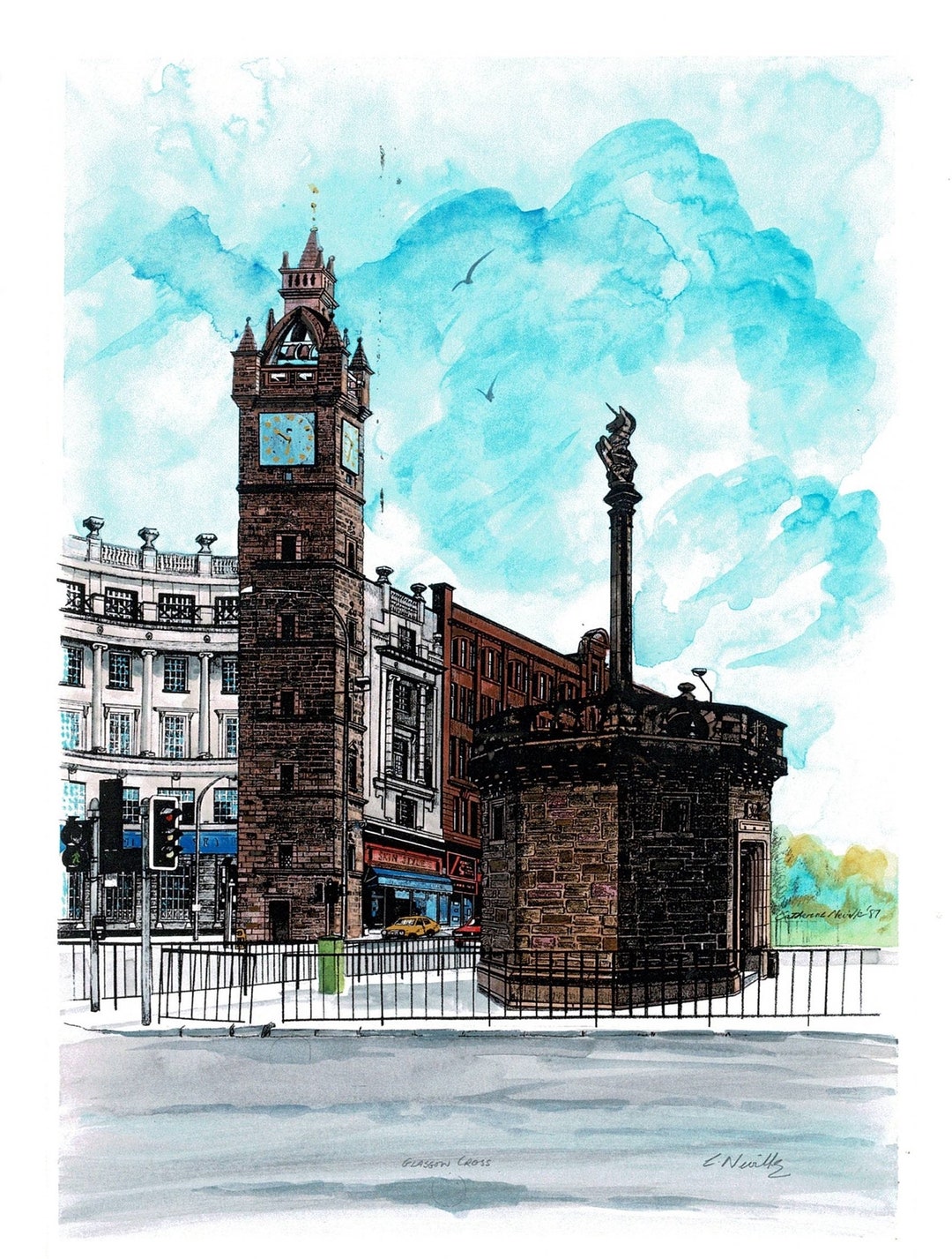 Glasgow Print of Glasgow Cross by Catherine Neville - Etsy