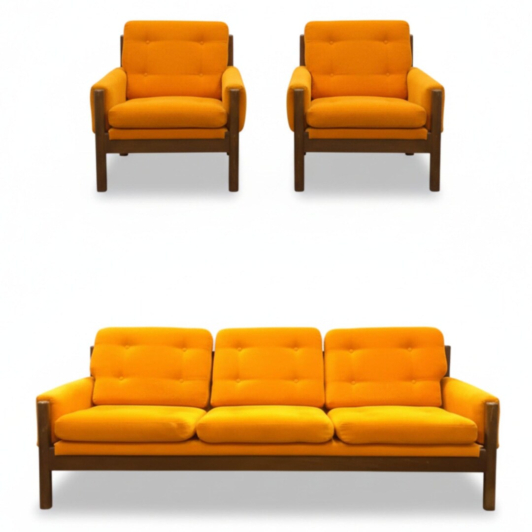 Mid-century Retro Vintage Czech Seating Set (armchairs & Sofa), 1970s ...