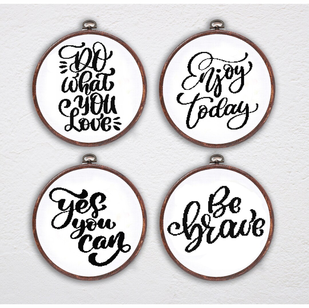 Set of 4 Motivational Quote Cross Stitch Patterns, Easy Cross Stitch ...