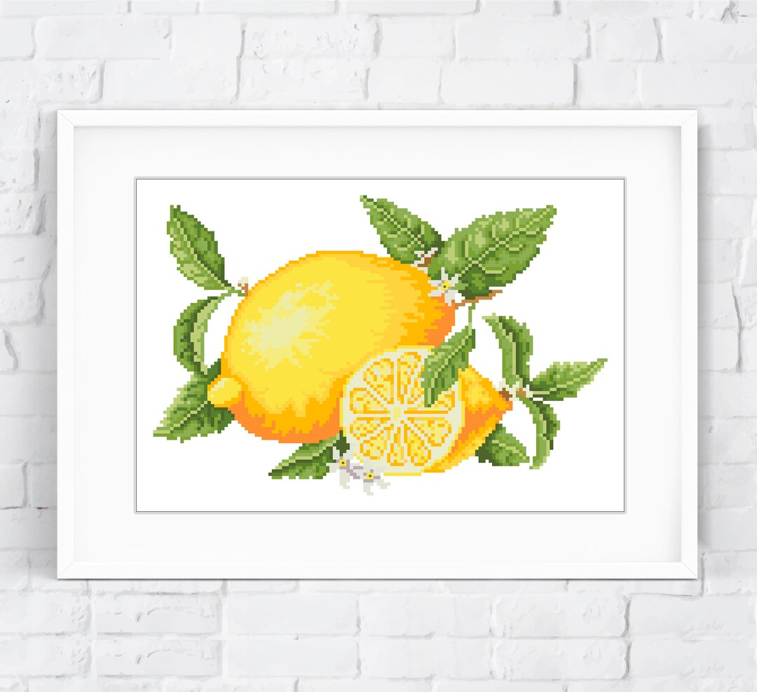 Lemons - Modern Cross Stitch Pattern, Summer Fruits Yellow Lemon ...