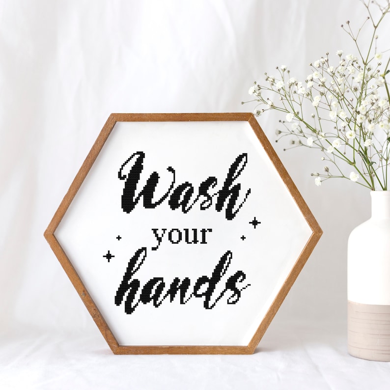 Wash Your Hands - Counted Cross Stitch Pattern PDF, Bathroom ...