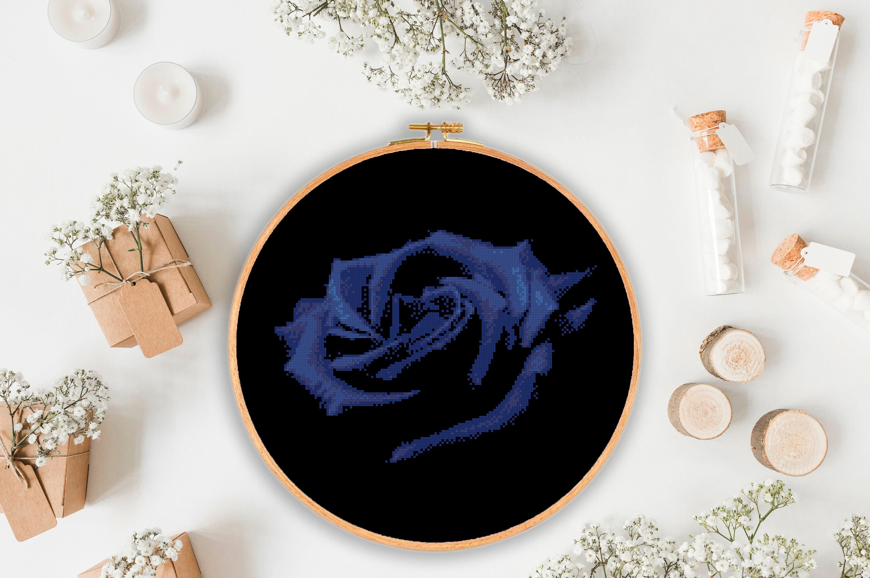 Blue Rose Counted Cross Stitch Pattern PDF Modern X Stitch - Etsy